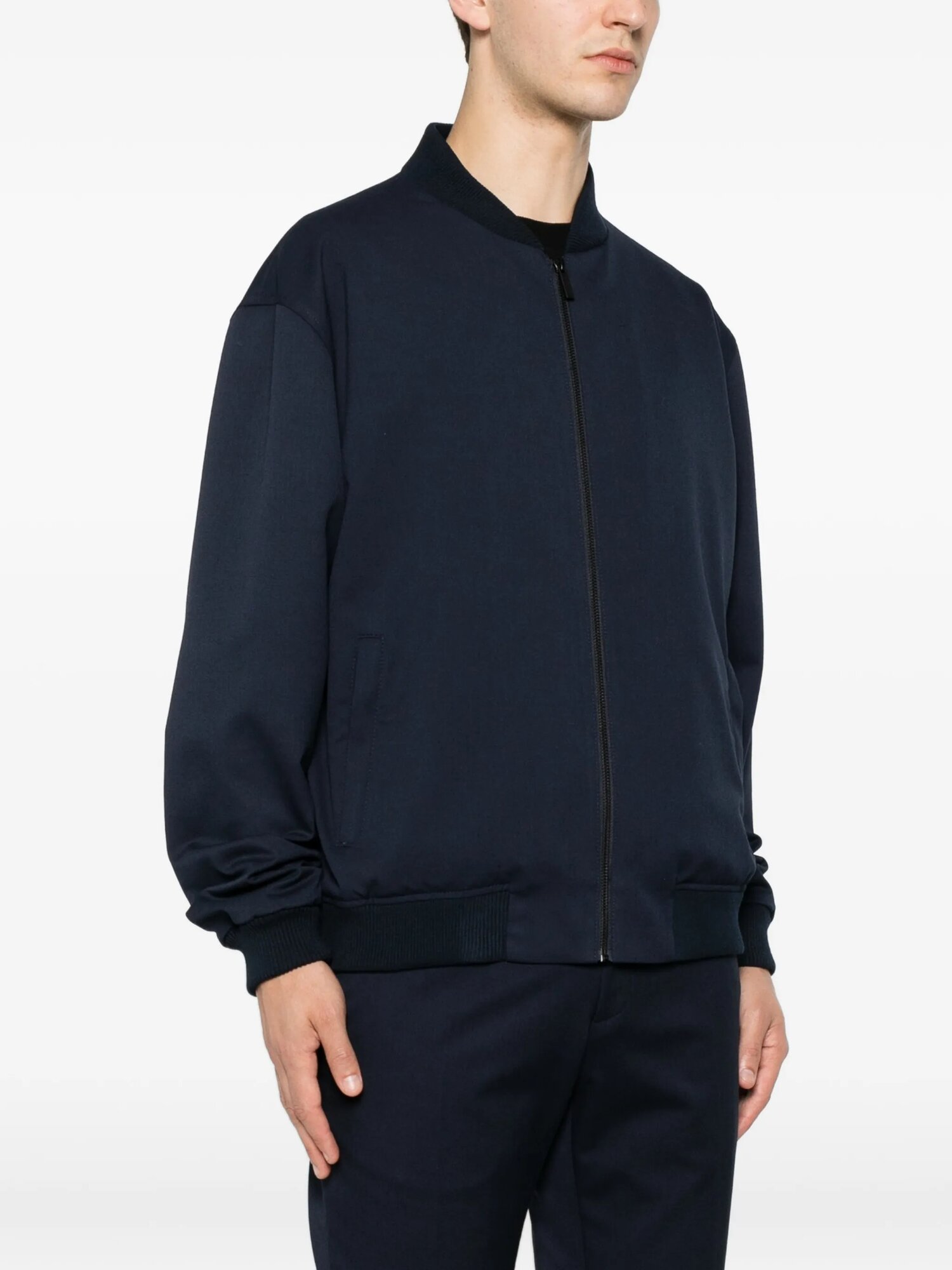 Куртка Karl Lagerfeld Ribbed-trim zip-up bomber jacket, размер 2XL, blue — фото 1