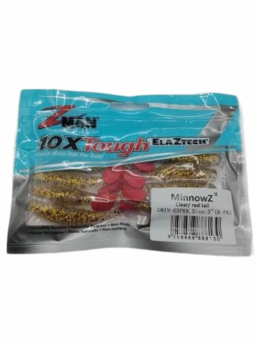 Мягкая силиконовая приманка Z-Man MinnowZ 3" (8 шт.) ElaZtech 10X Tough. Ловите больше рыбы!