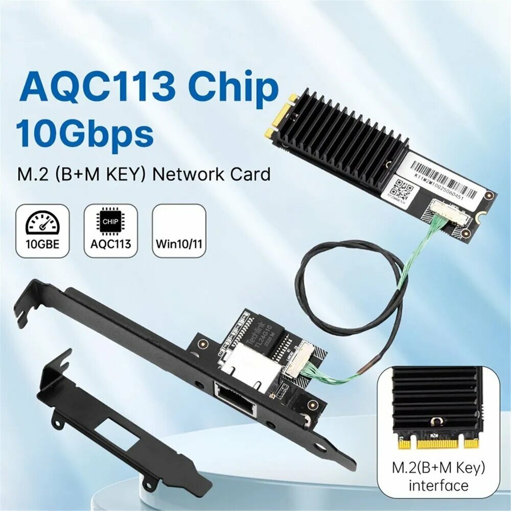 Сетевая карта AQC113 M.2 B+M - RJ45, 10 Гбит/с, однопортовый сетевой контроллер Ethernet для настольного ПК-сервера