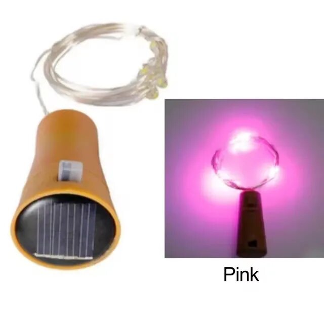 Солнечные гирлянды для бутылок вина 20 LED 2 м Розовый, 1PC-Pink