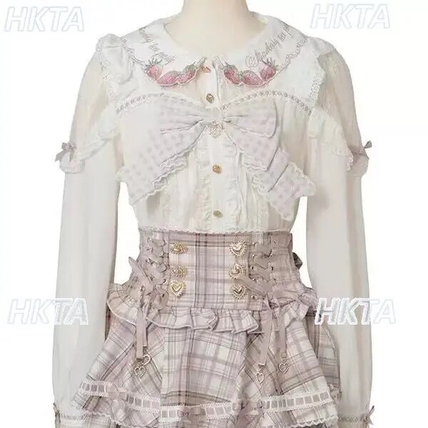 Женская лолита блузка клубничный полиэстер M, Long-sleeved pink