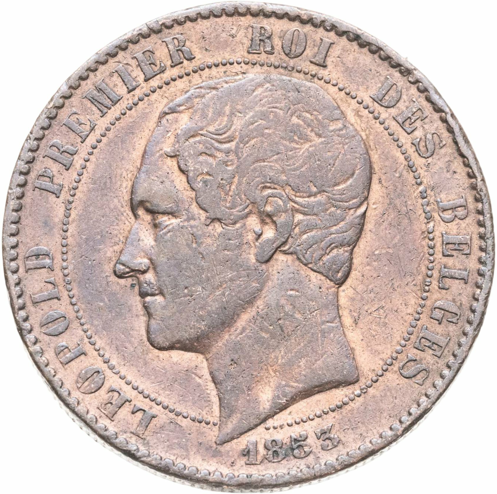 Бельгия 10 сантимов 1853 "Свадьба Леопольда и Марии Генриетты", Медь, в сохранности VF