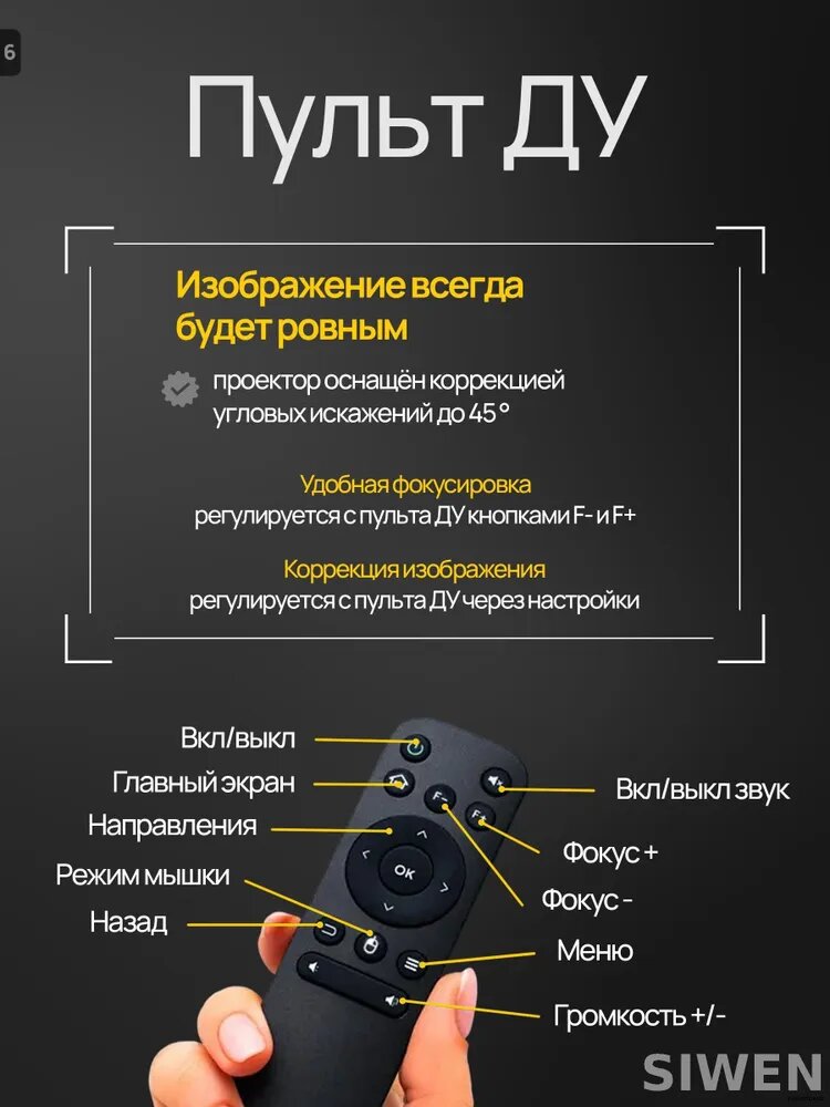 SIWEN Профессиональный проектор 4K Ultra HD, Яркость 4000 люмен, Wi-Fi, Bluetooth, HDMI, USB — фото 1