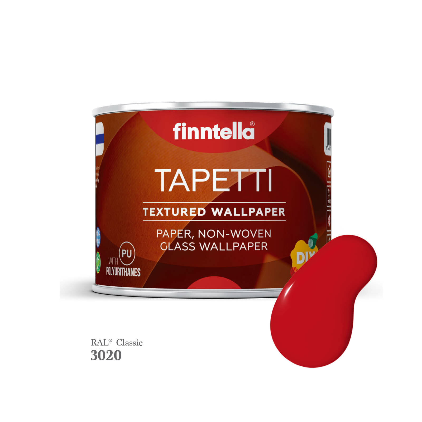 Шелковисто-матовая краска для обоев под окраску TAPETTI SILKKI Matta FINNTELLA, Цвет RAL 3020 Транспортный красный (Traffic red), 0,45л