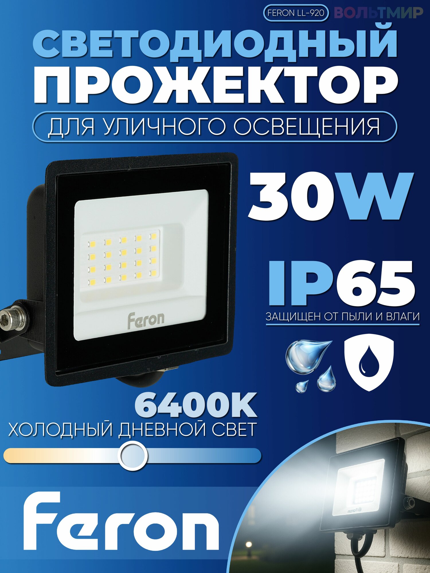 Светодиодный прожектор Feron LL-920 IP65 30W 6400K 32101