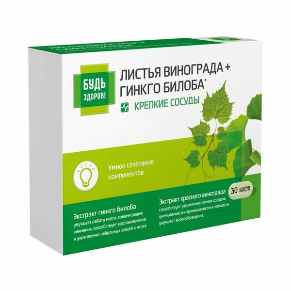Красный виноград+Гинкго билоба комплекс экстрактов Будь Здоров! капсулы 350мг 30шт