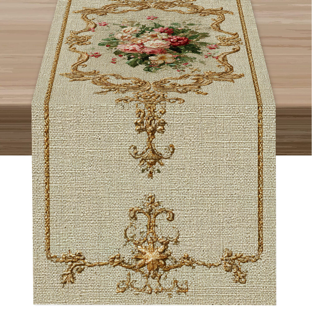Классическая золотая цветочная дорожка на стол 33x91 см, винтажный стиль