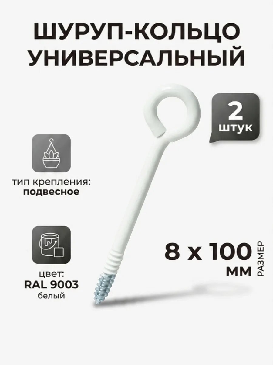 Шуруп-кольцо 8x100 мм 2 шт RAL 9003