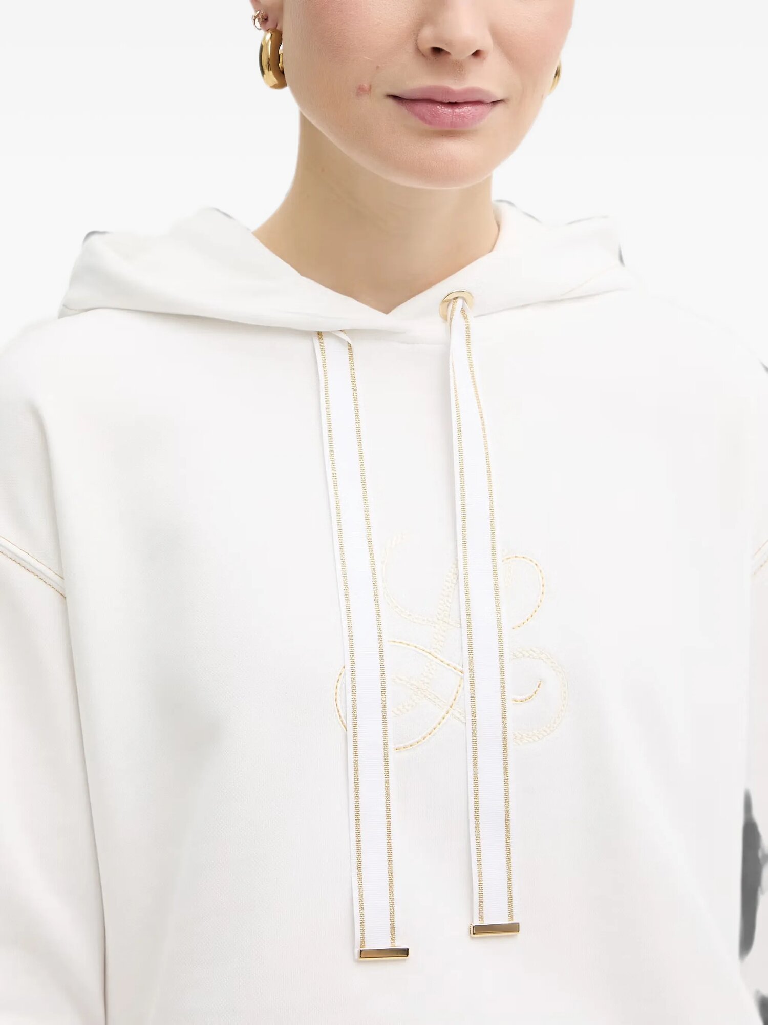 Бюстгальтер Luisa Spagnoli Bravata drawstring embroidered hoodie, размер 46, бежевый/белый — фото 1
