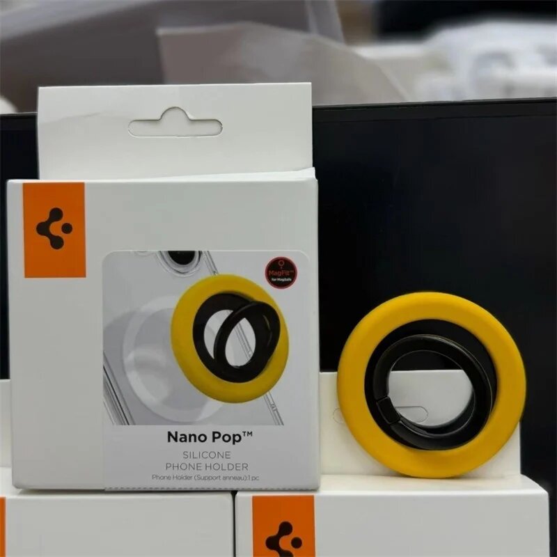 Магнитный держатель-кольцо Spigen Nano Pop из силикона для iPhone 17, 16, 15, 14, 13, Желтый, Yellow