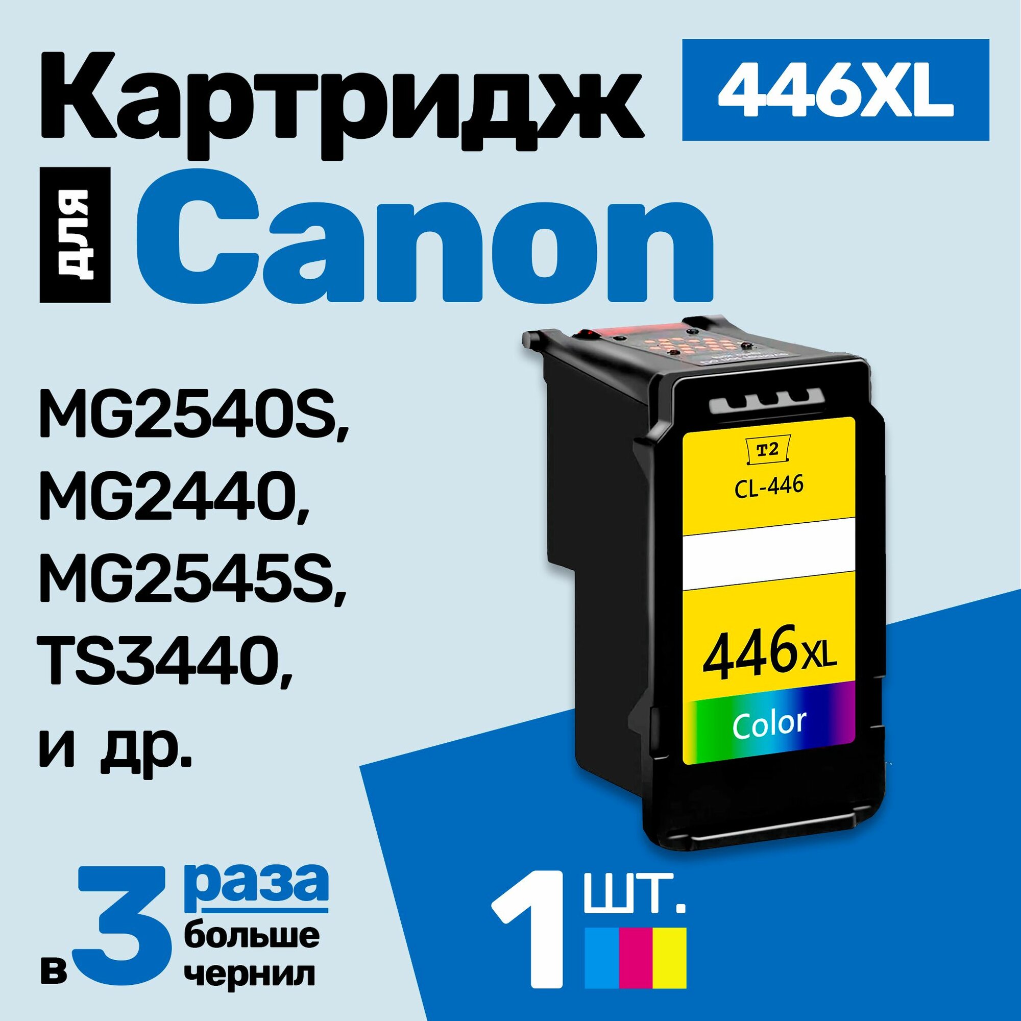 Картридж к Сanon PIXMA MG2540S MG2440 MG2545S MG3040 TS3340 TS3140 TS3140 MG2540 iP2840 TS304 (CL-446XL) и др, Кэнон заправляемый для принтера Цветной (Color) увеличенный объем 1 шт