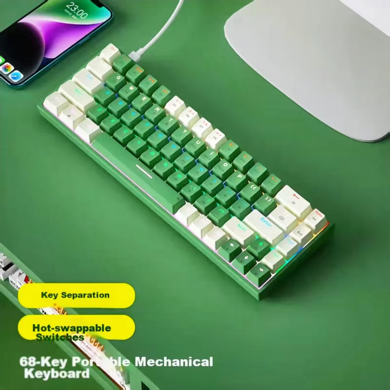 Клавиатура B.O.W "Hangshi G68", проводная, 68 ключей, подсветка, настройка свитчей