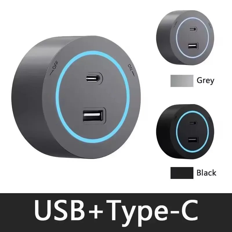 Встроенная гусеничная розетка ksdligh 40/50/60/80 см черная/серая/белая USB Type-C Socket, Grey body
