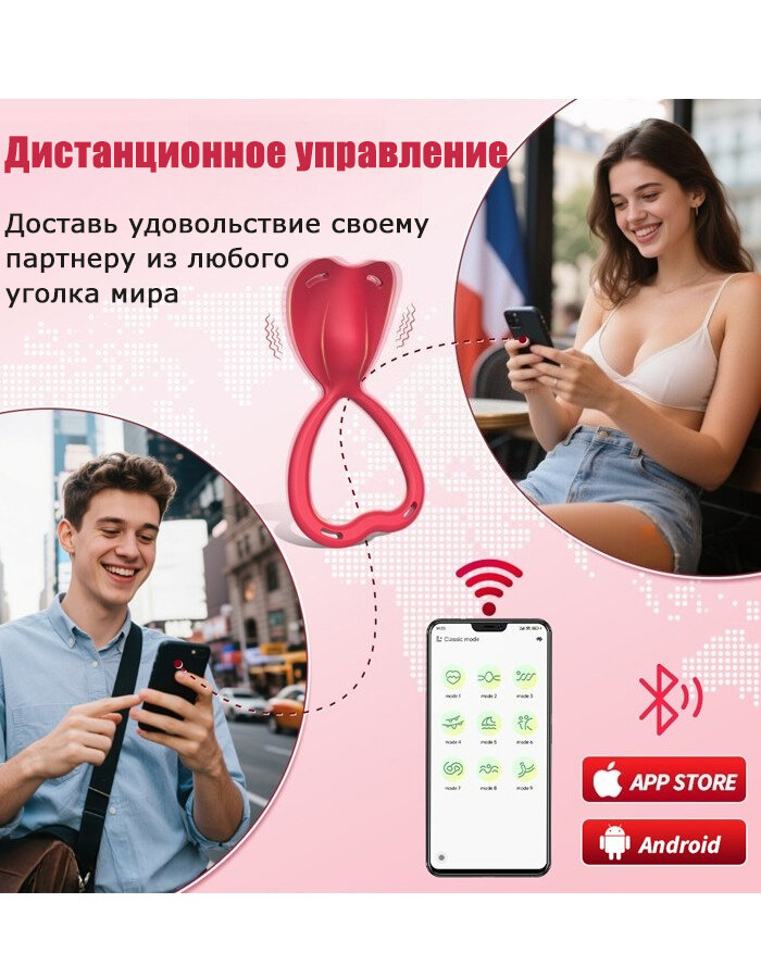 Вибротрусики для клитора, красный, с пультом ДУ, водонепроницаемые