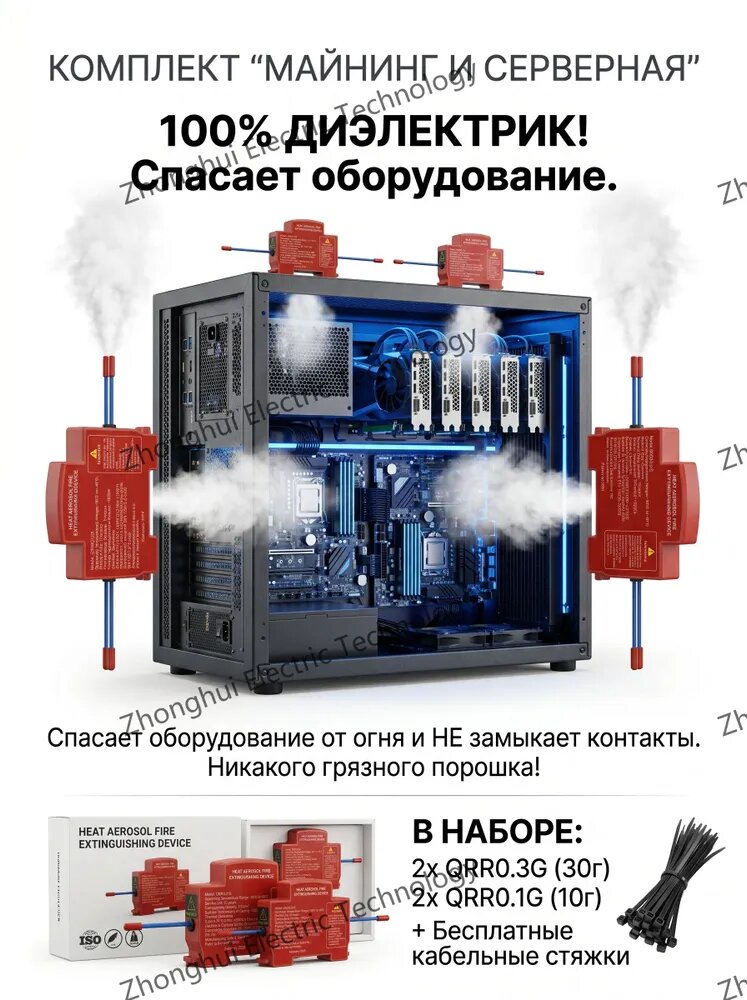 Автономная установка аэрозольного пожаротушения, автоматический термостикер для электрощитов, шкафов ИБП и автомобилей, крепление на DIN-рейку, термоактивирующийся