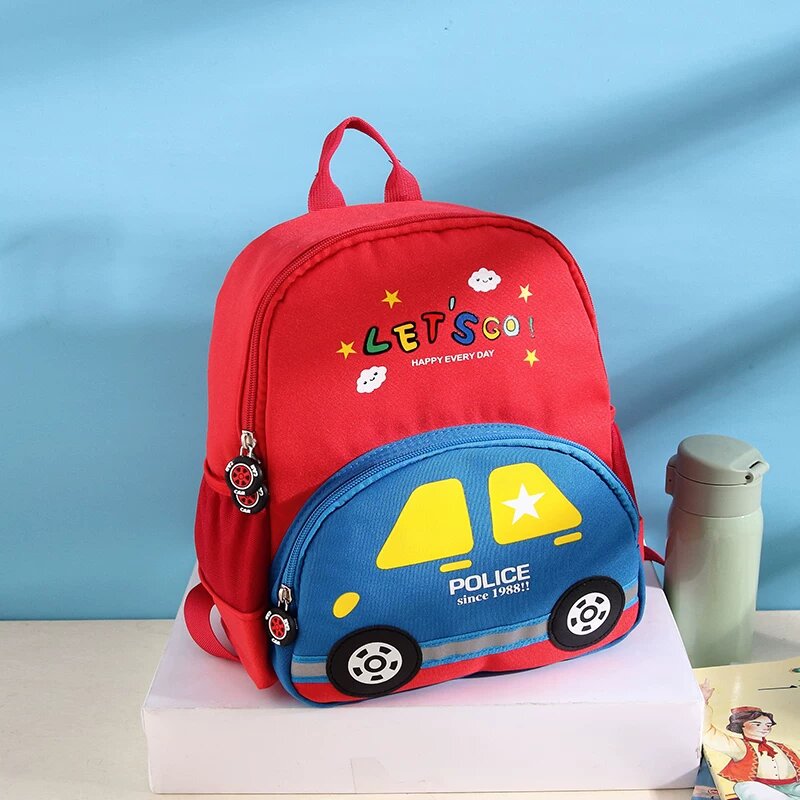 Красный мультяшный автомобиль Детский рюкзак для детей 3-5 лет, средний размер, прочная школьная сумка