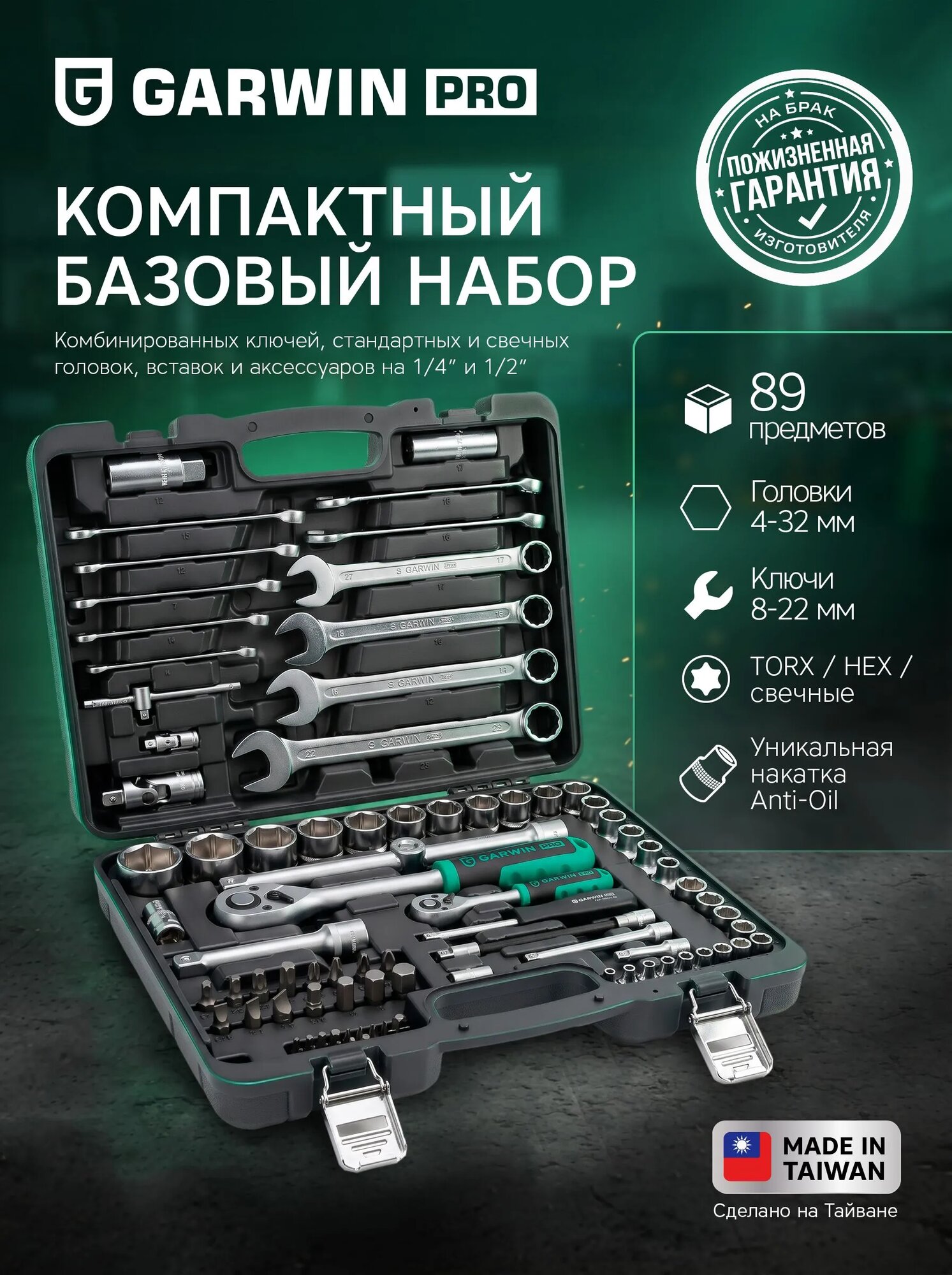 GARWIN PRO 640089 Набор инструмента 1/4" и 1/2", 89 предметов