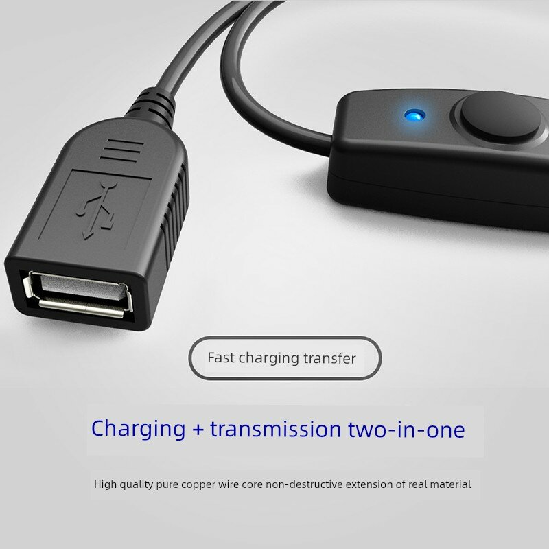USB кабель-удлинитель с выключателем 0.5 м для компьютера, клавиатуры, мыши, флешки и передачи данных - встроенная