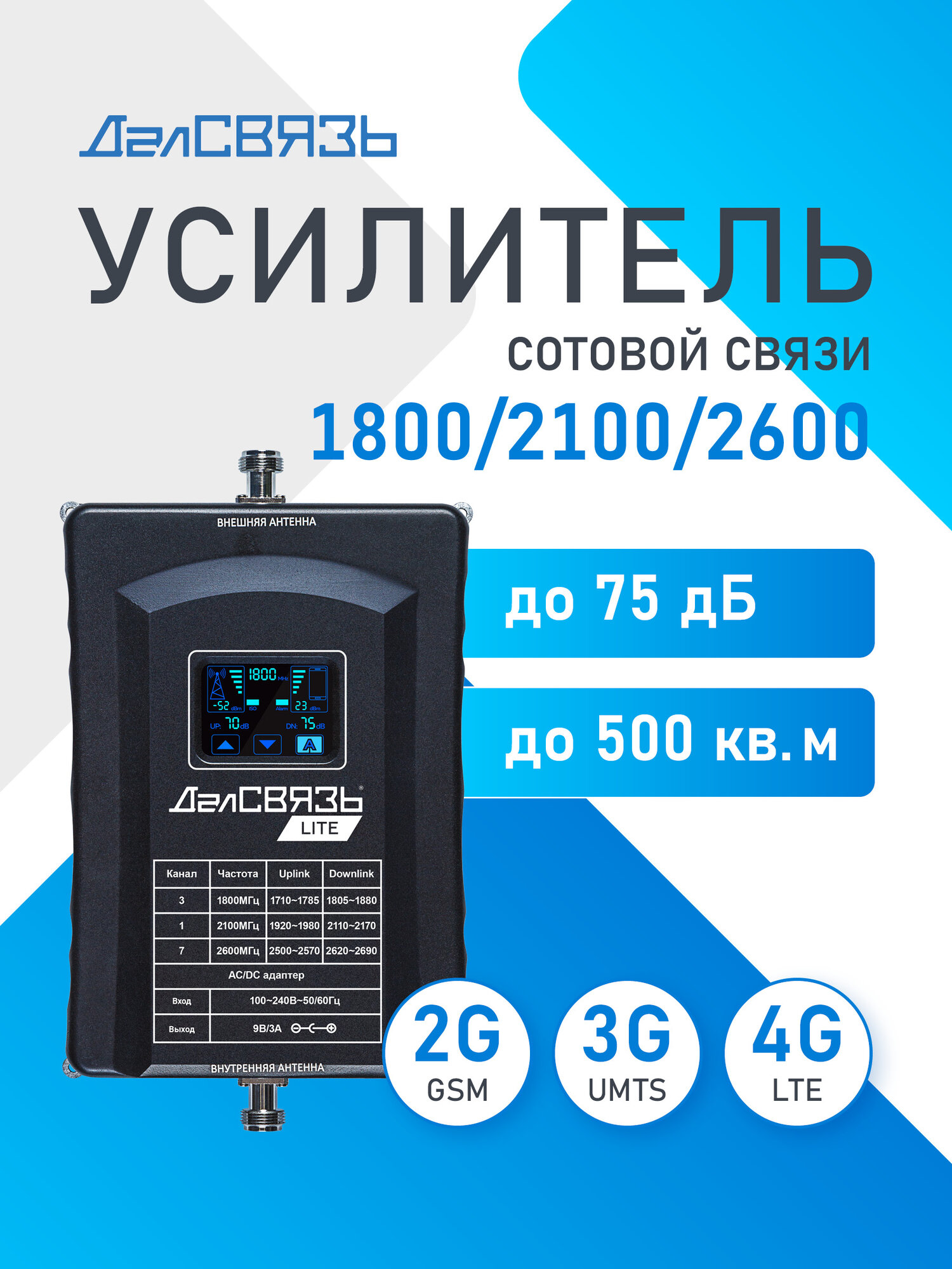 Усилитель сигнала сотовой связи (репитер) ДалСвязь LITE-1800/2100/2600-23