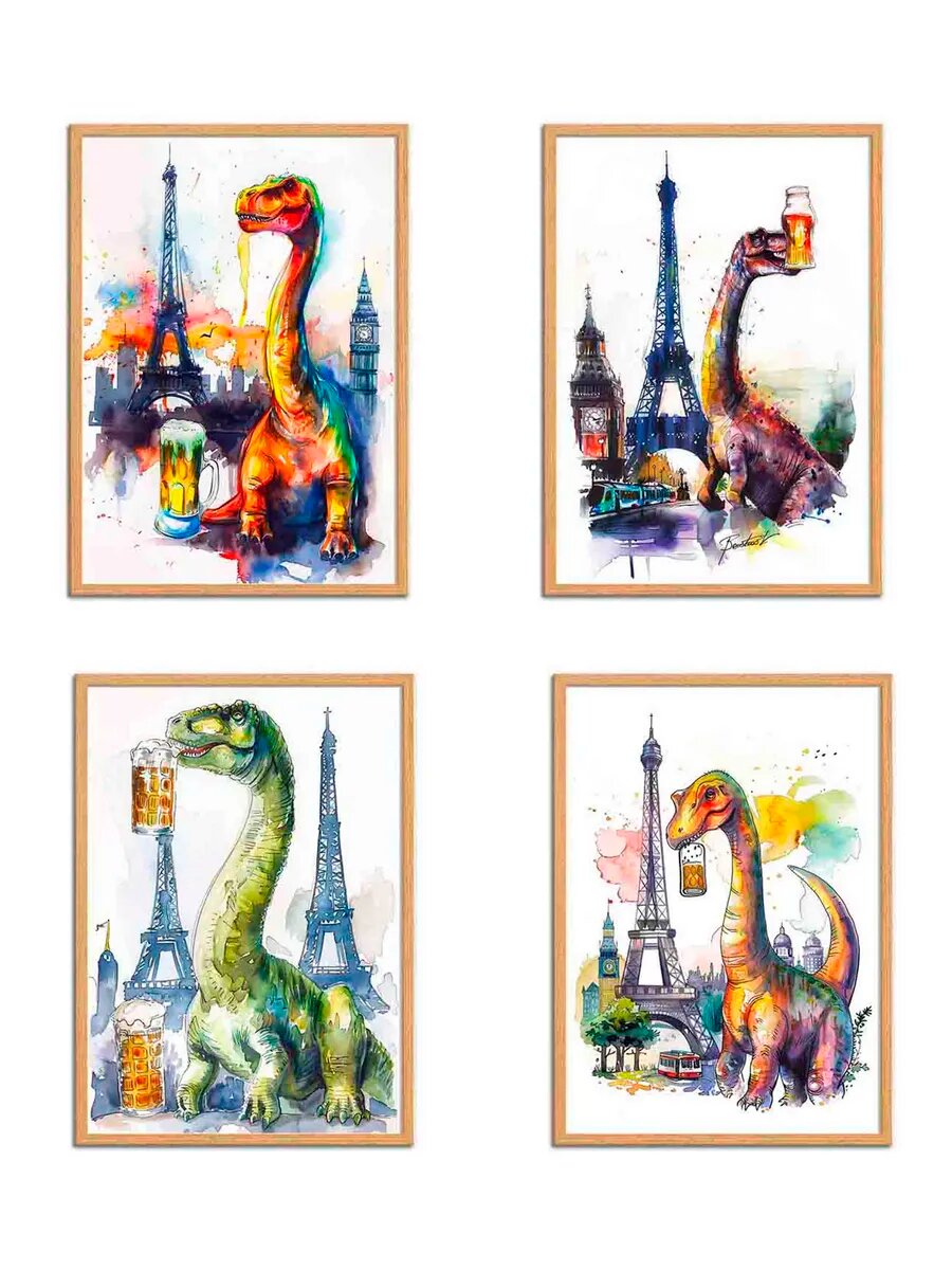 Бриттани Animal Пьет Пиво, 4 Плаката, 30x21см