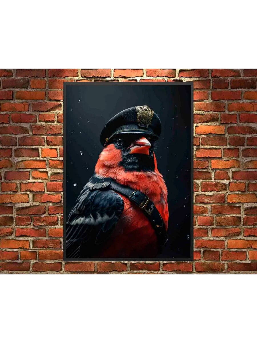 Снегирь-птица-полицейский 1, Плакат 30x42см