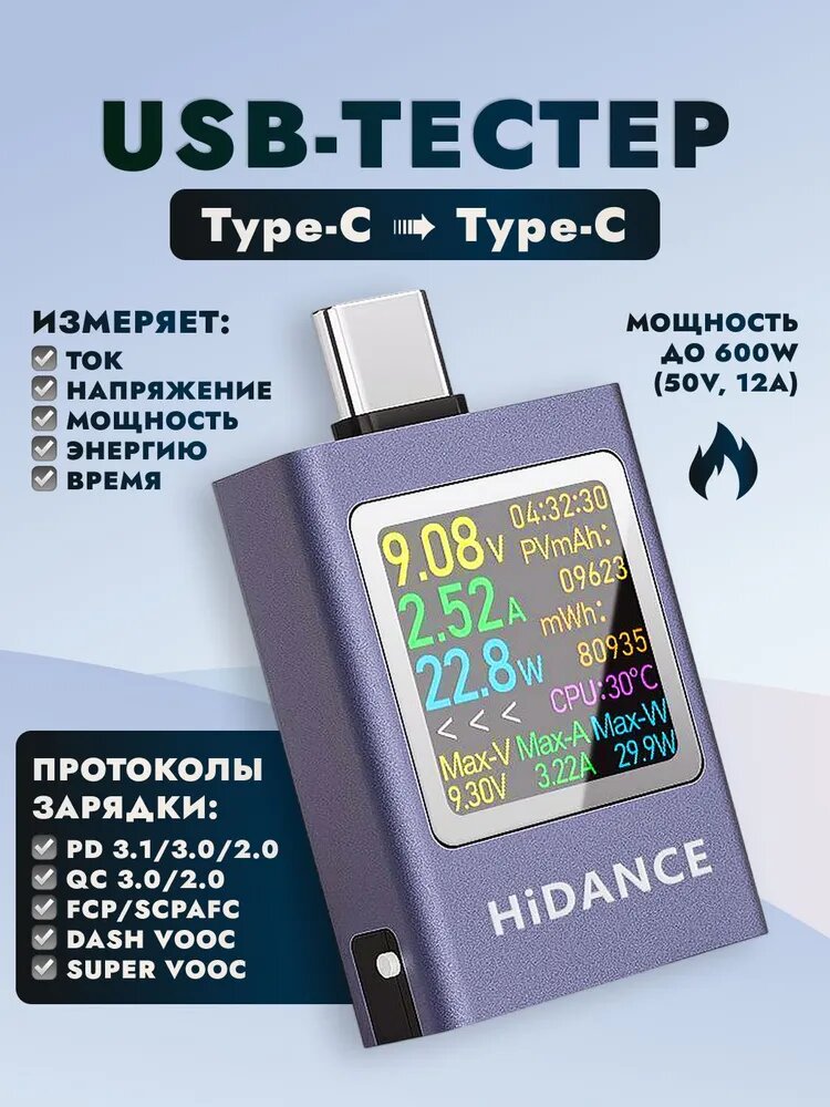 USB тестер Мощность до 240W Протокол PD 3.1 Цветной OLED-дисплей Точные измерения