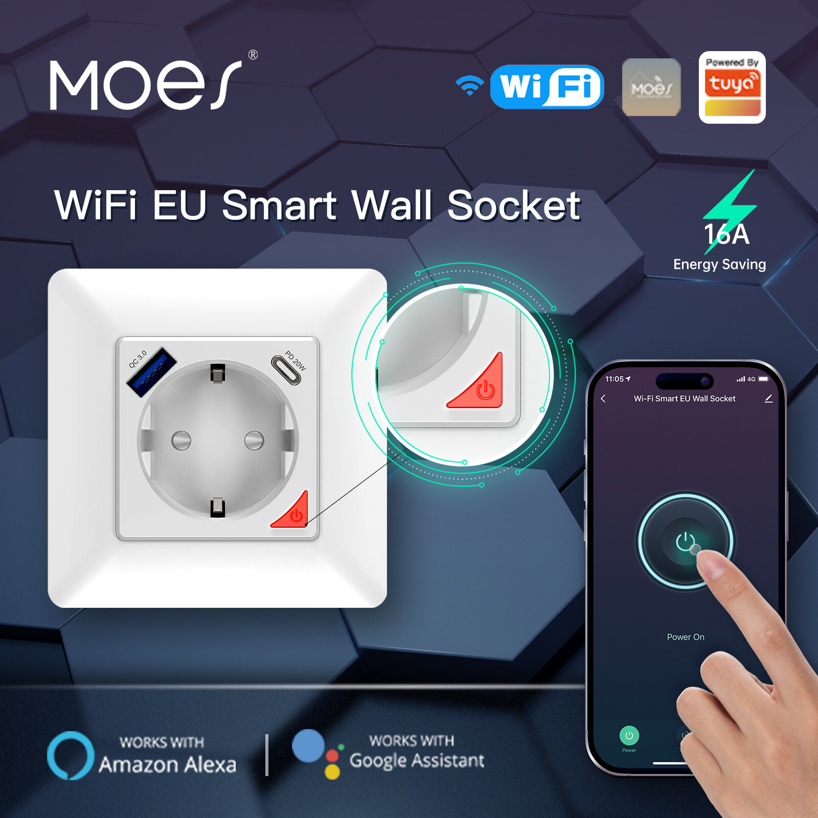 Розетка с USB и Type-C 20W быстрой зарядкой, с мониторинг потребления , Zigbee, управление с Алисой, пластиковые рамки