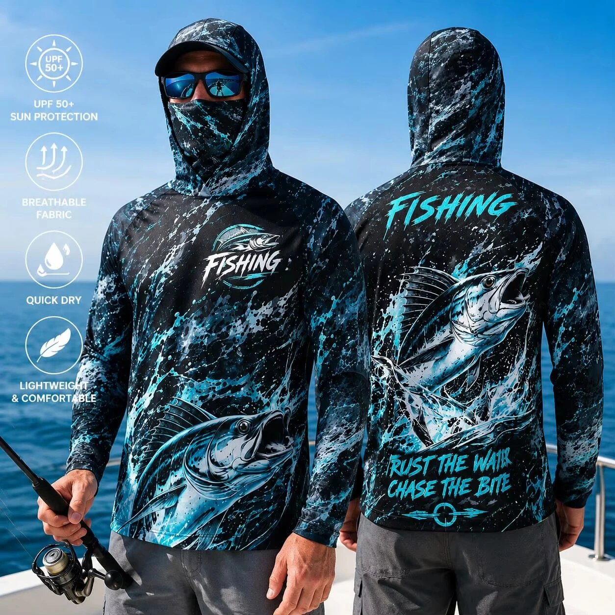 MALFC мужская рыболовная рубашка с капюшоном UV protection L, XTW96