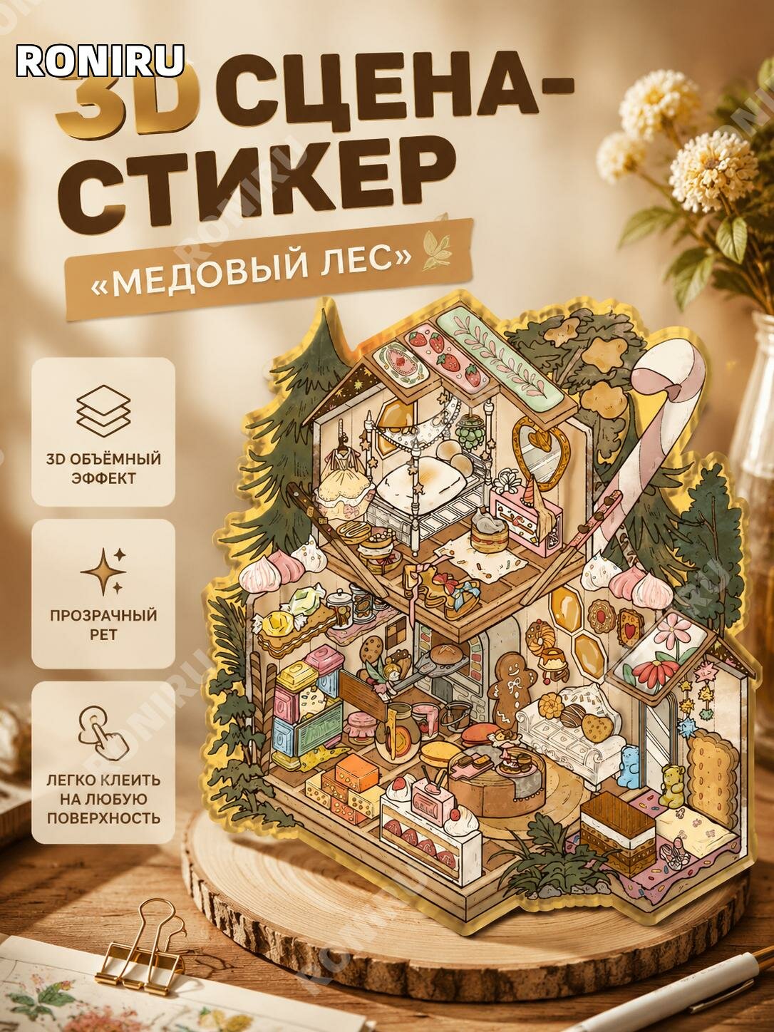 3D наклейка для декора сцены и макета, PET, большая, с ламинацией