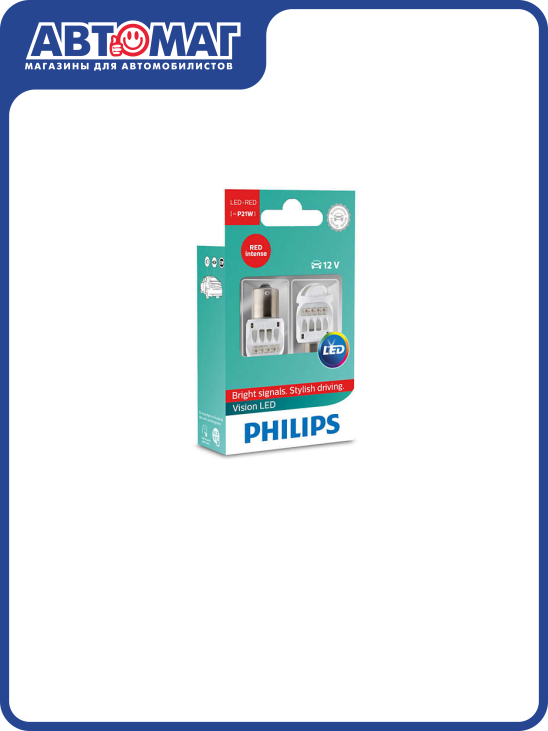 Лампа Р21 LED 12839X2 RED 12V (блистер 2 шт.), PHILIPS-12839REDX2