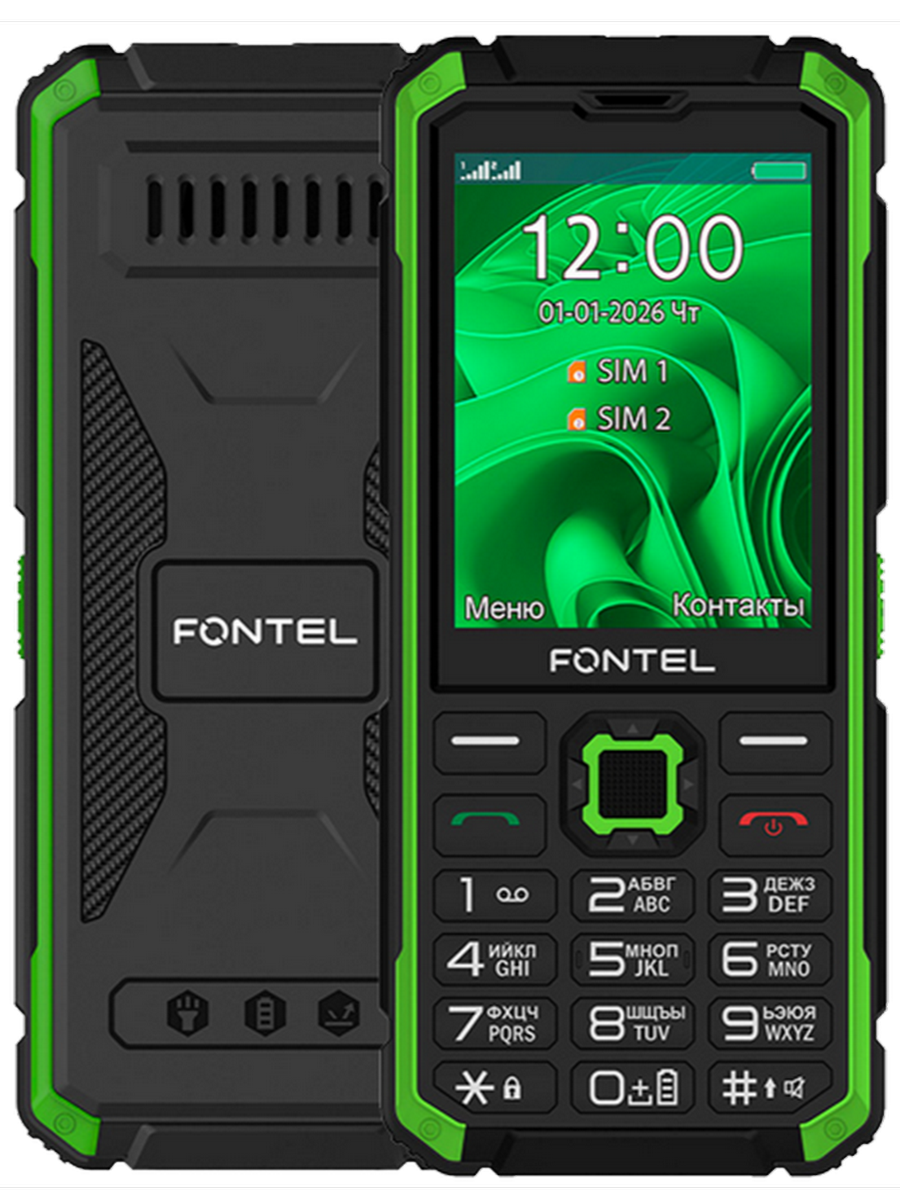 Мобильный телефон Fontel RP300 Черно-зеленый 2 sim 2.8″ TFT 2G 3000 mAh RU