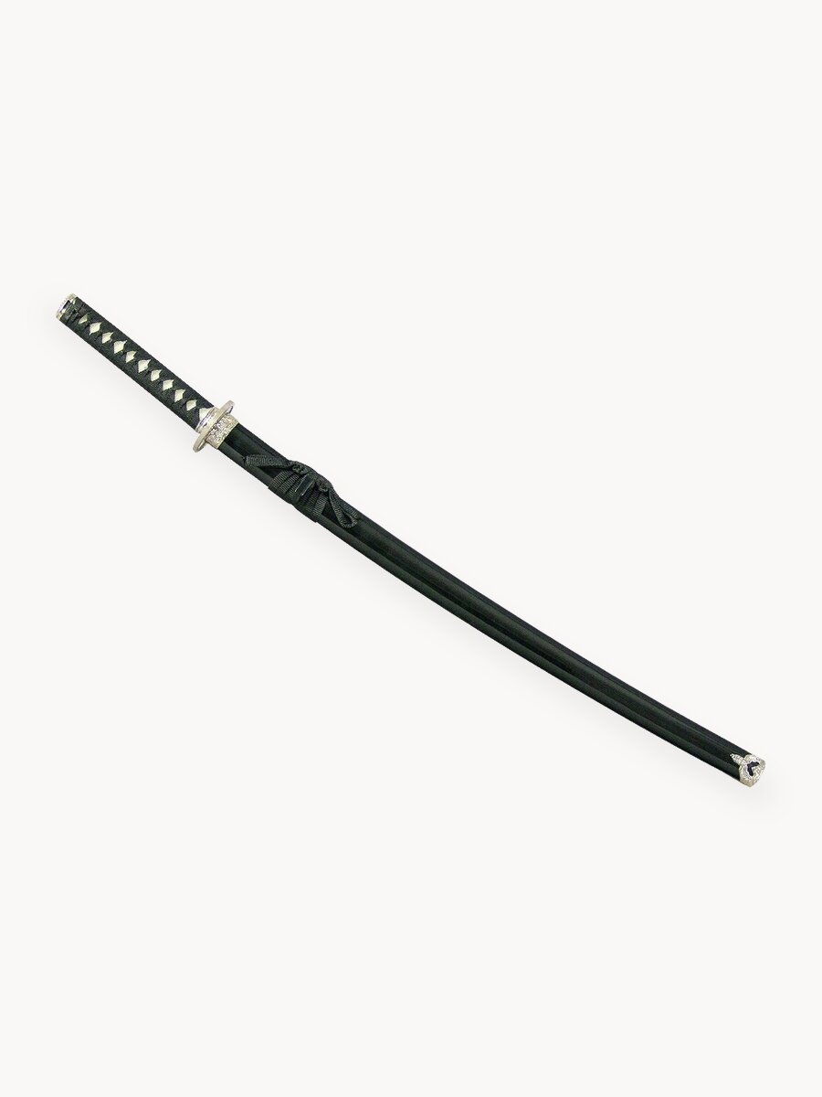 Японский меч Катана сувенирный на подставке, ножны черные, классическая цуба