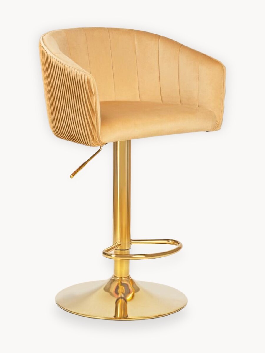 Барный стул мягкий с высокой спинкой Марк Голд песочного цвета 1 шт Эколайн