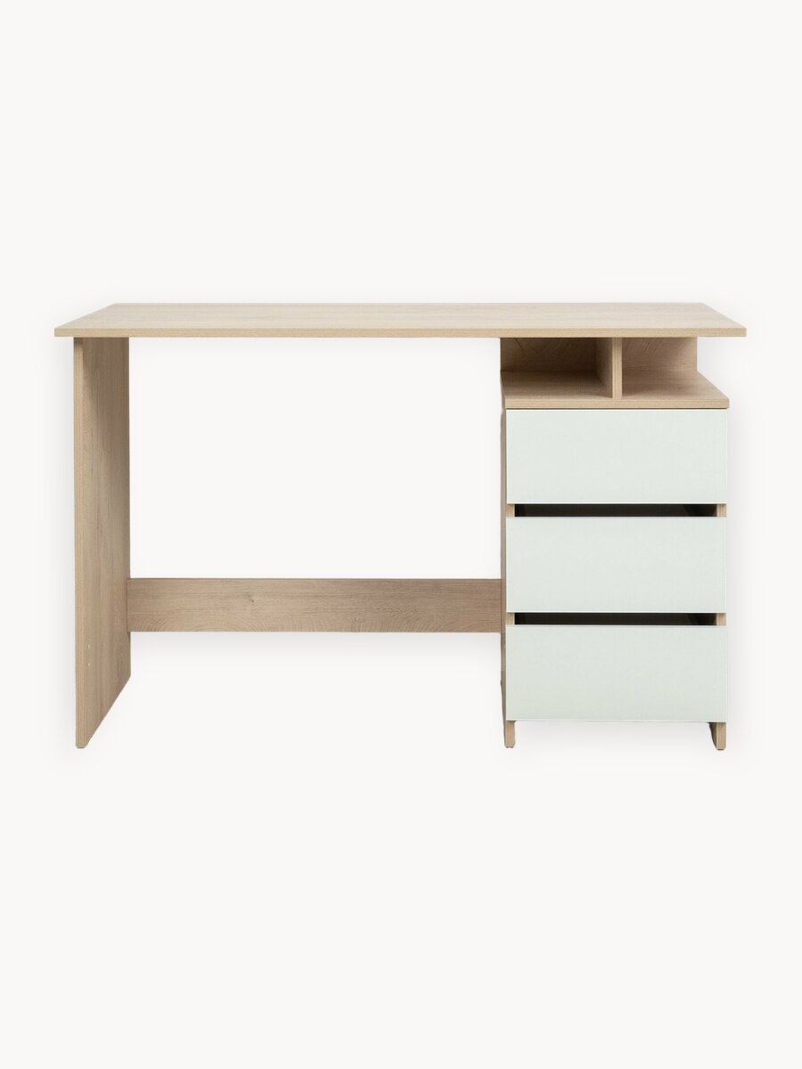 Стол письменный, компьютерный Санди 12.156 с тумбой и выдвижными ящиками, 115х60х75 см, Дуб эндгрейн, Белый PE шагрень