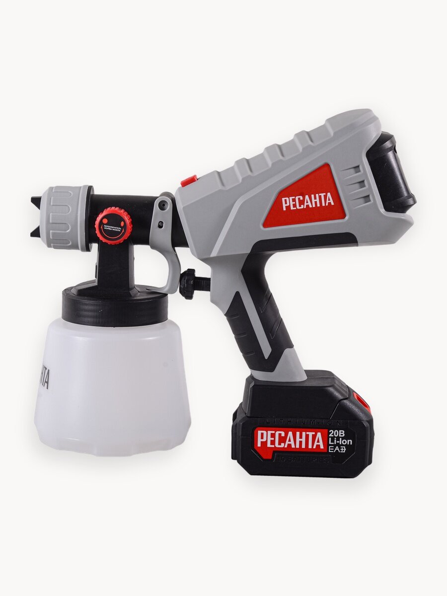 Краскопульт аккумуляторный Ресанта АКП-20Li, 4 Ач, 20 В, 0.8 л/мин, бак 1 л