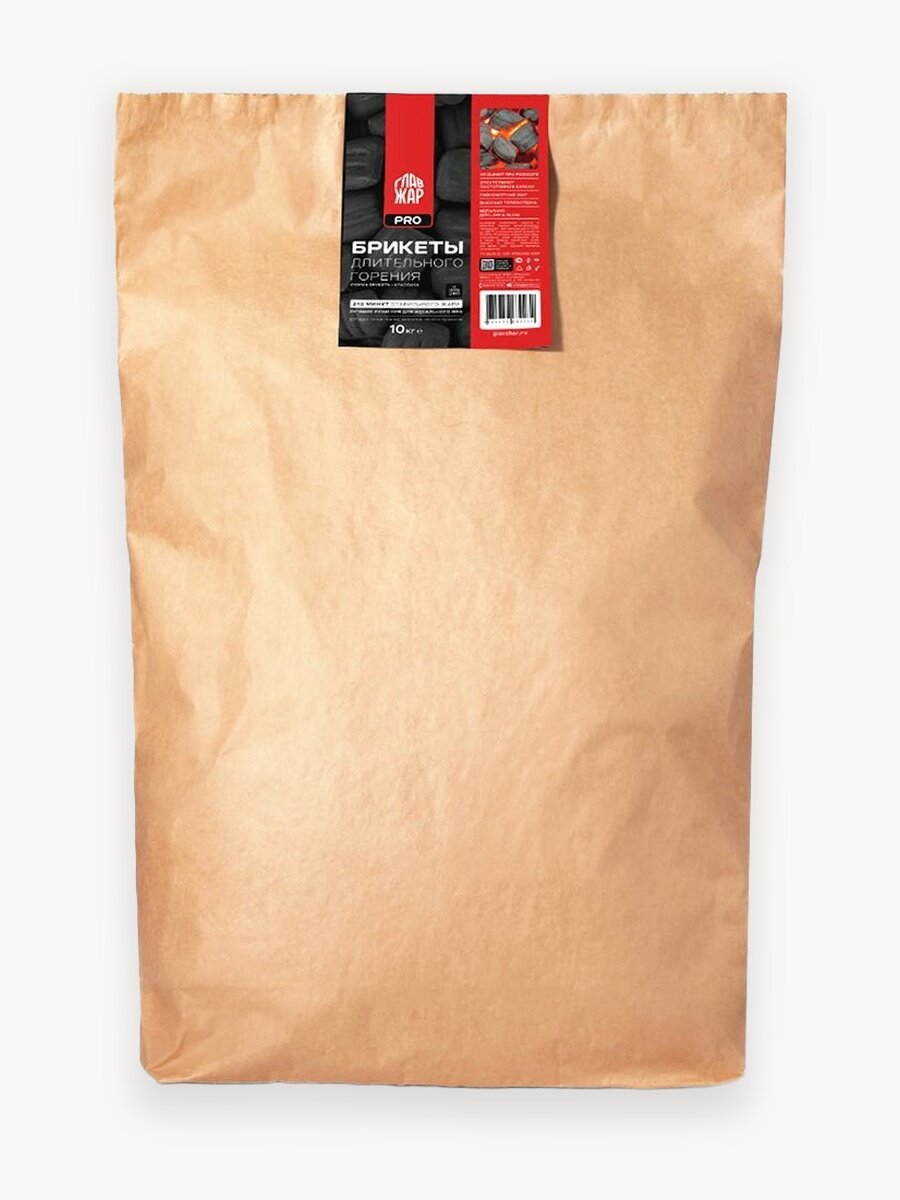 Брикеты "ГлавЖар PRO", форма классика, древесно-угольные для гриля, мангала, шашлыка и барбекю, 10 кг
