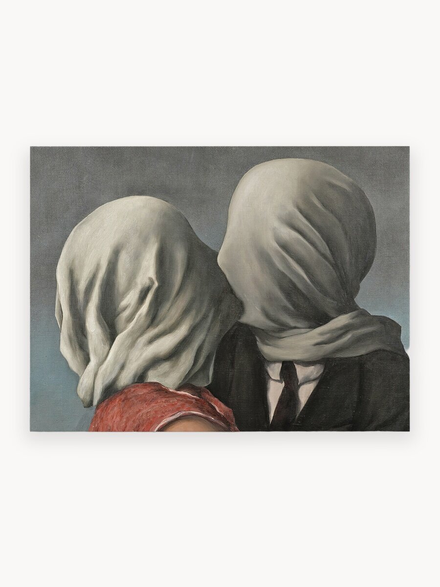 Интерьерная картина на холсте, репродукция "Влюбленные - Рене Магритт" размер 30x22 см