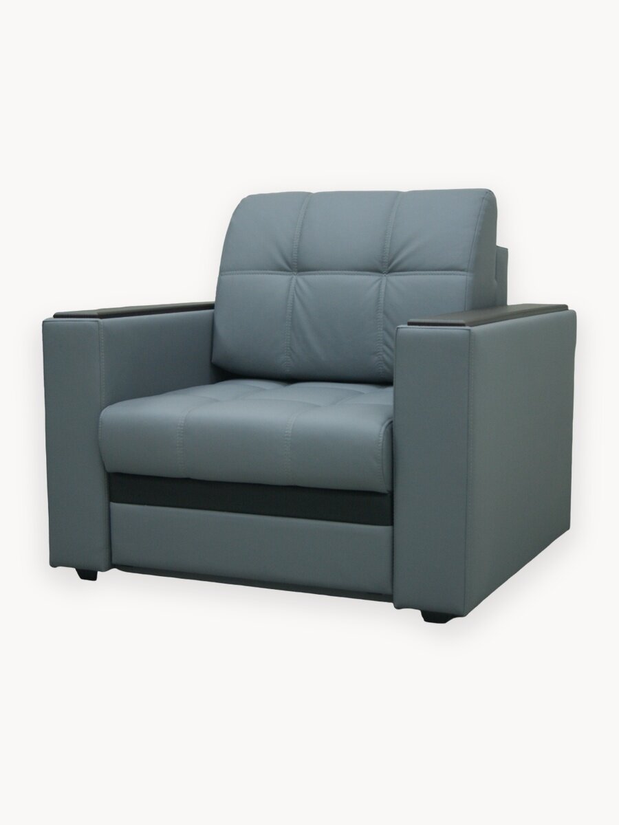 Кресло-кровать Атланта 65 Серый Экокожа, 92х91х88 см, с ящиком для белья