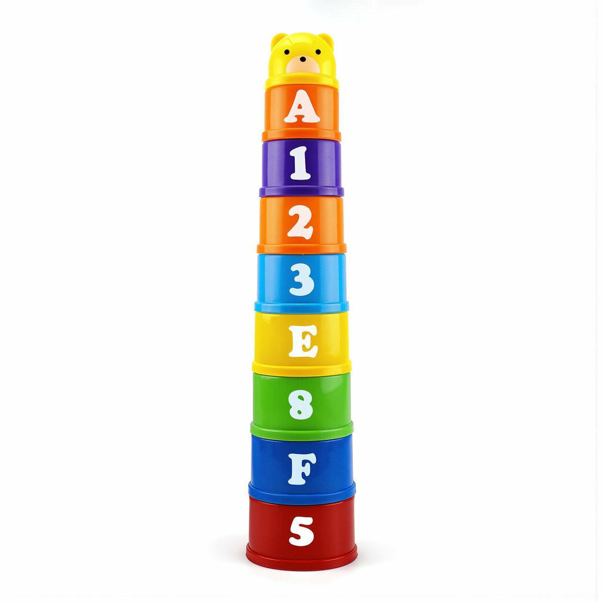 Стаканчики для stacking игрушка для детей раннего возраста 8 штук для изучения букв и цифр для игр в ванной для развития моторики рук, Мишка 9PCS, высота сложения 38CM, с буквами и цифрами, упаковка с