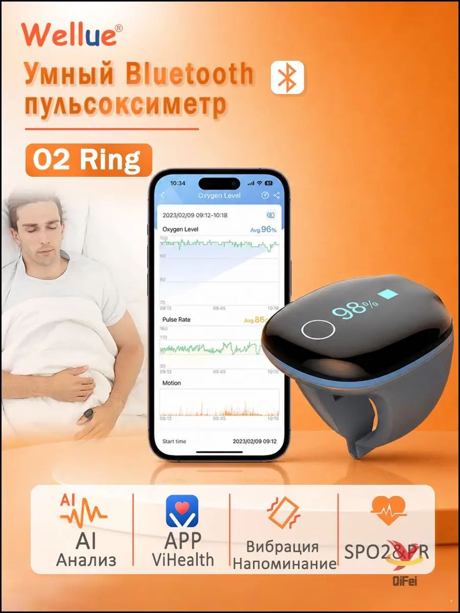 Wellue Пульсометр, Датчик уровня кислорода в крови, черно-серый-x