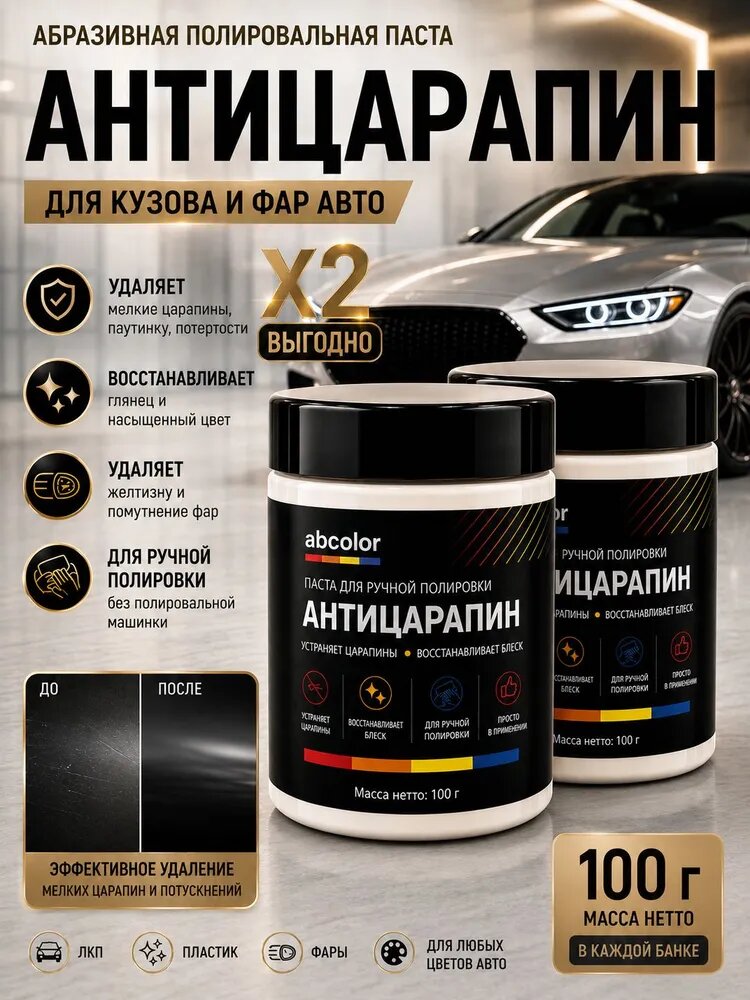 Паста полировальная для кузова авто и фар антицарапин