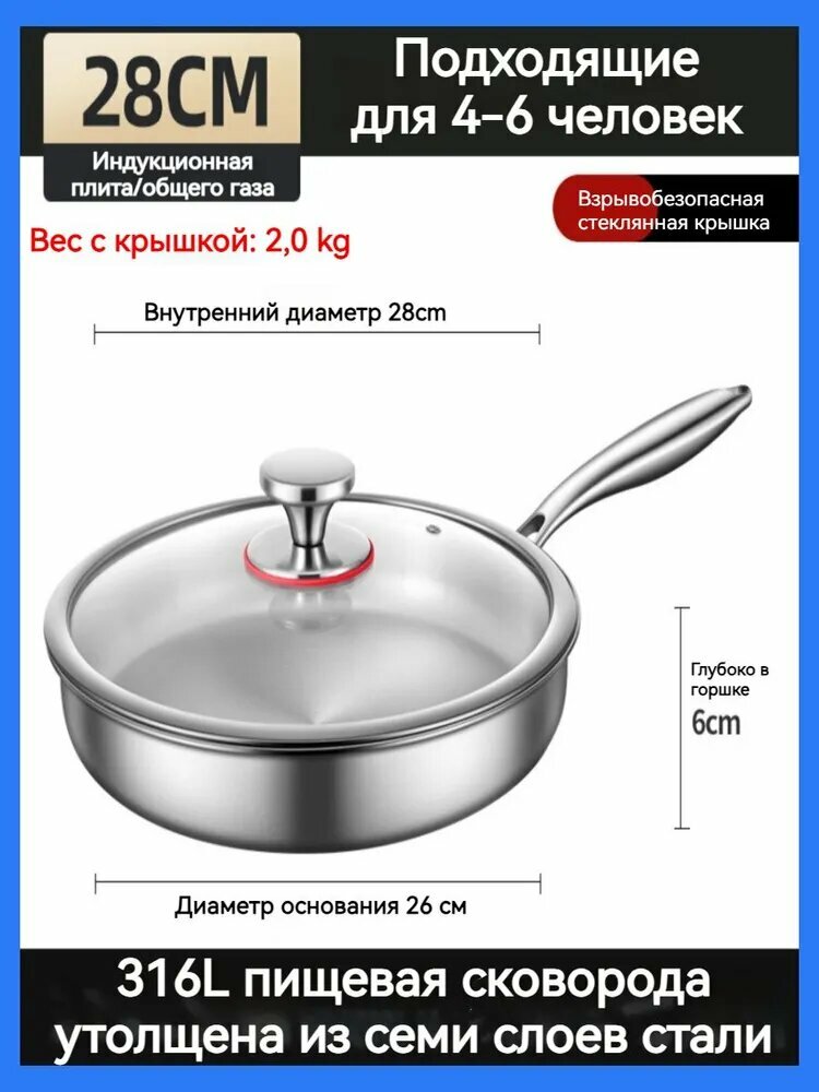 Сковорода , 28 см, с крышкой, со съемной ручкой