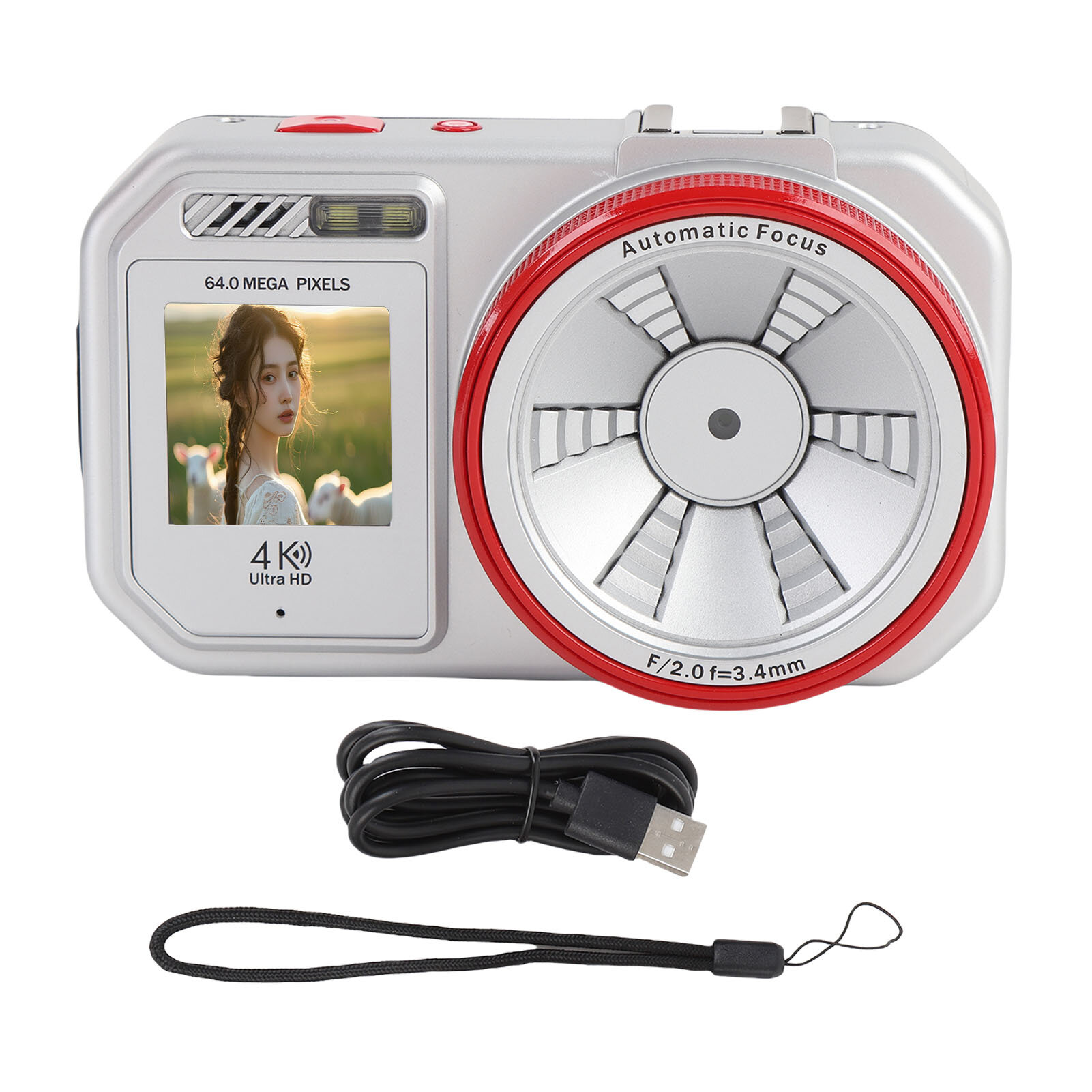 Цифровая камера 64 -мегапиксельная камера высокого разрешения 2,8 -дюймовый HD -экран 18x цифровой Zoom AutoFocus Портативная компактная камера для школьных путешествий Silver