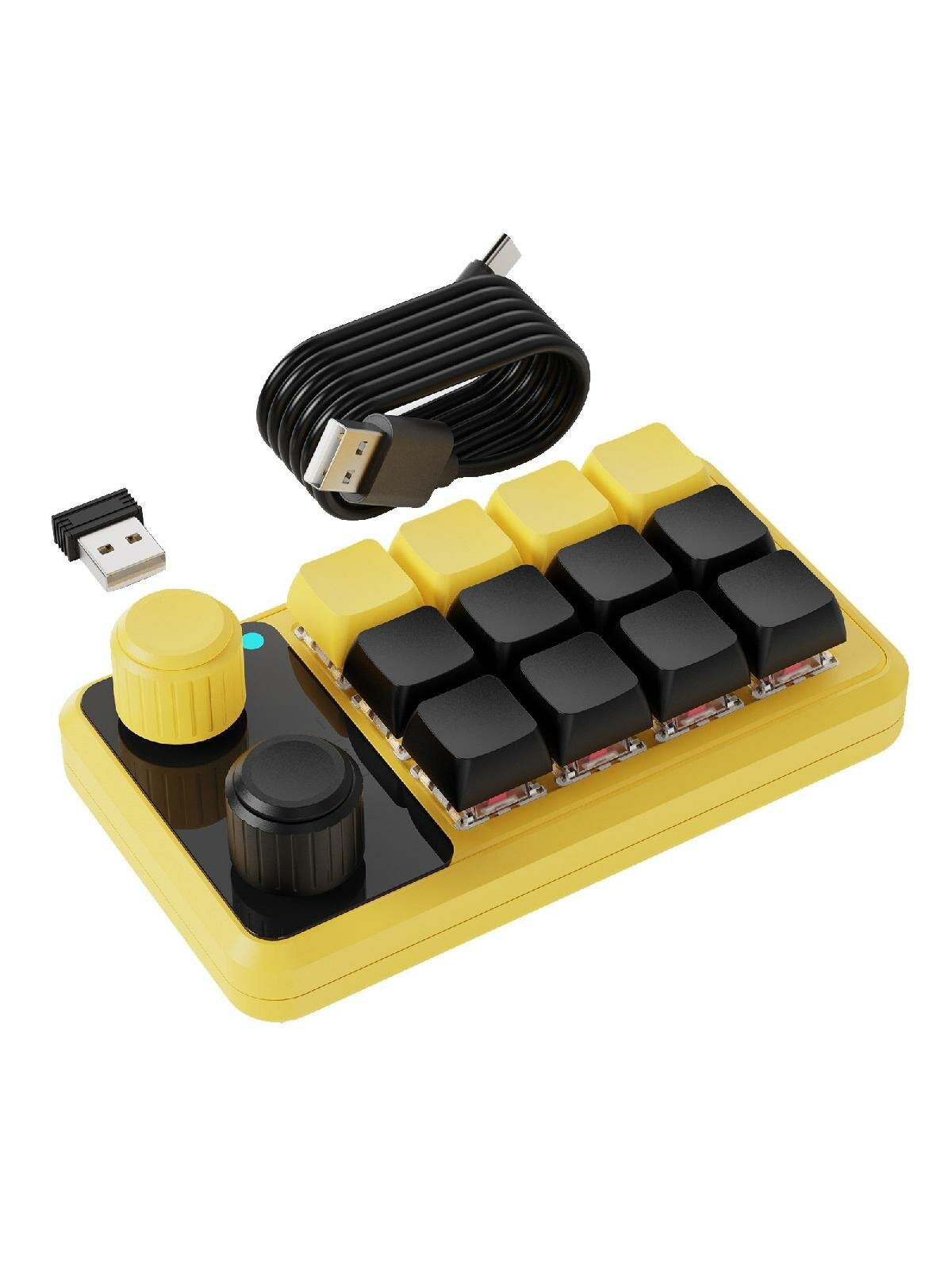 Programmable 12 Key Mini Mechanical Gaming Keypad with RGBs Backlights and Two Knobs, Wireless & USB C