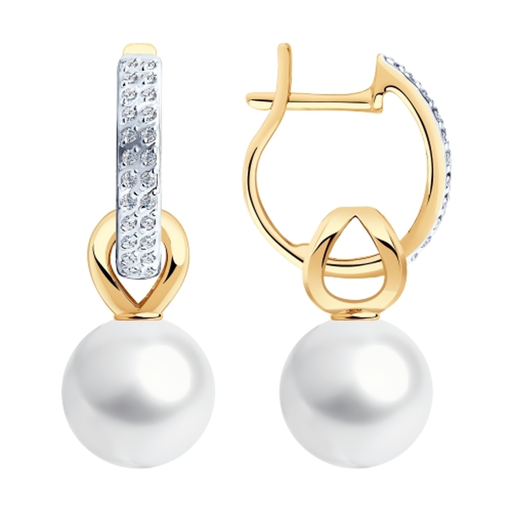 Серьги трансформеры, красное золото, 585 проба, жемчуг, кристаллы Swarovski