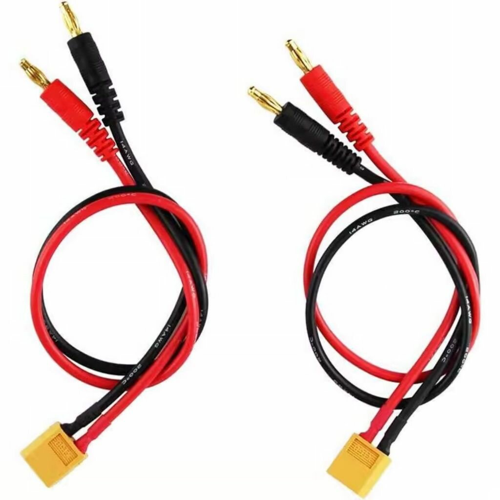 Набор из 2 адаптерных кабелей XT60 мужской на 4 мм банановые разъемы, 14AWG, 30 см, силикон, для зарядки автомобилей