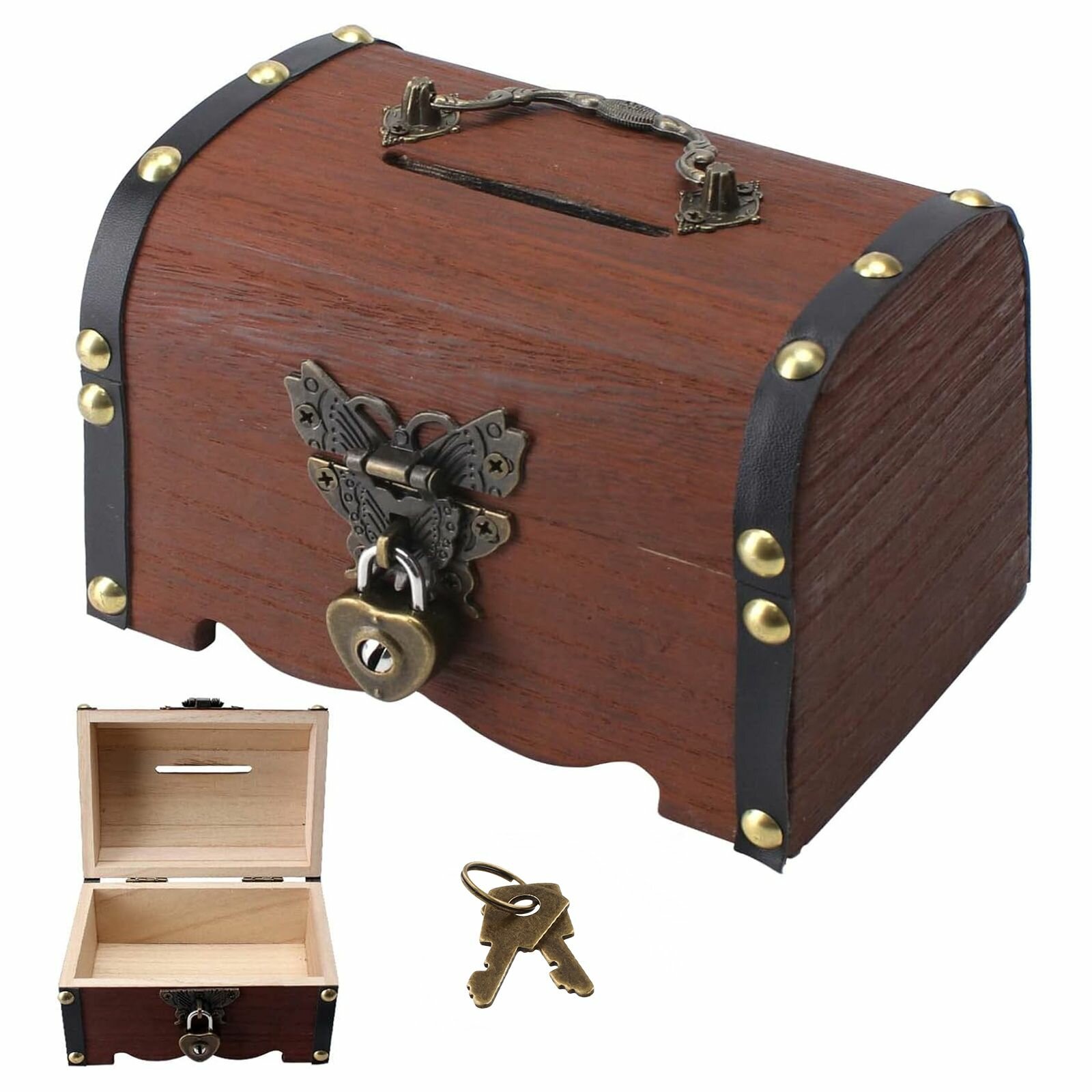 Винтажная деревянная копилка с замком и ключом для монет и мелочей, стильный подарок на праздник и украшение интерьера