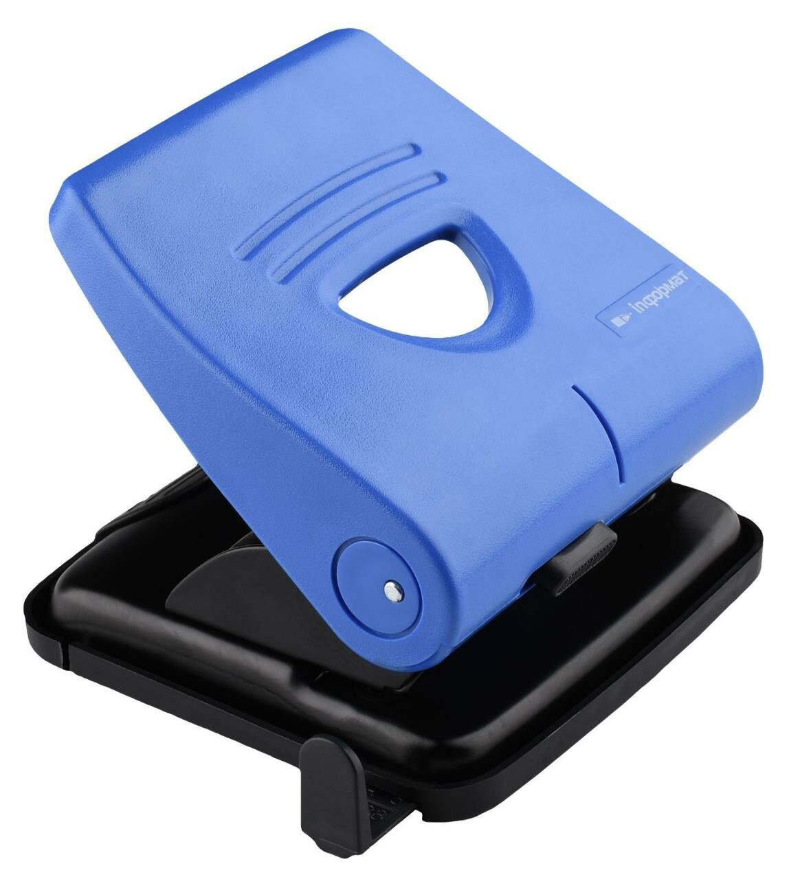 Дырокол INFORMAT Оптима до 30 листов 2 отверстия, пластиковый, синий с линейкой форматов