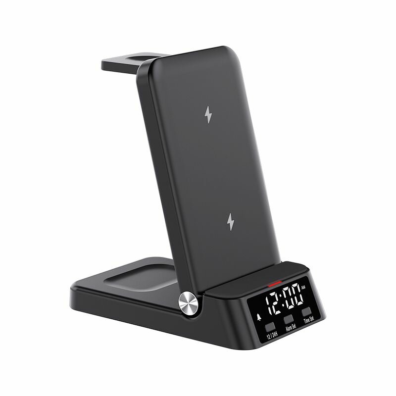 Подставка для зарядки 4-В-1 с часами, Быстрая Магнитная Беспроводная зарядка мощностью 15 Вт