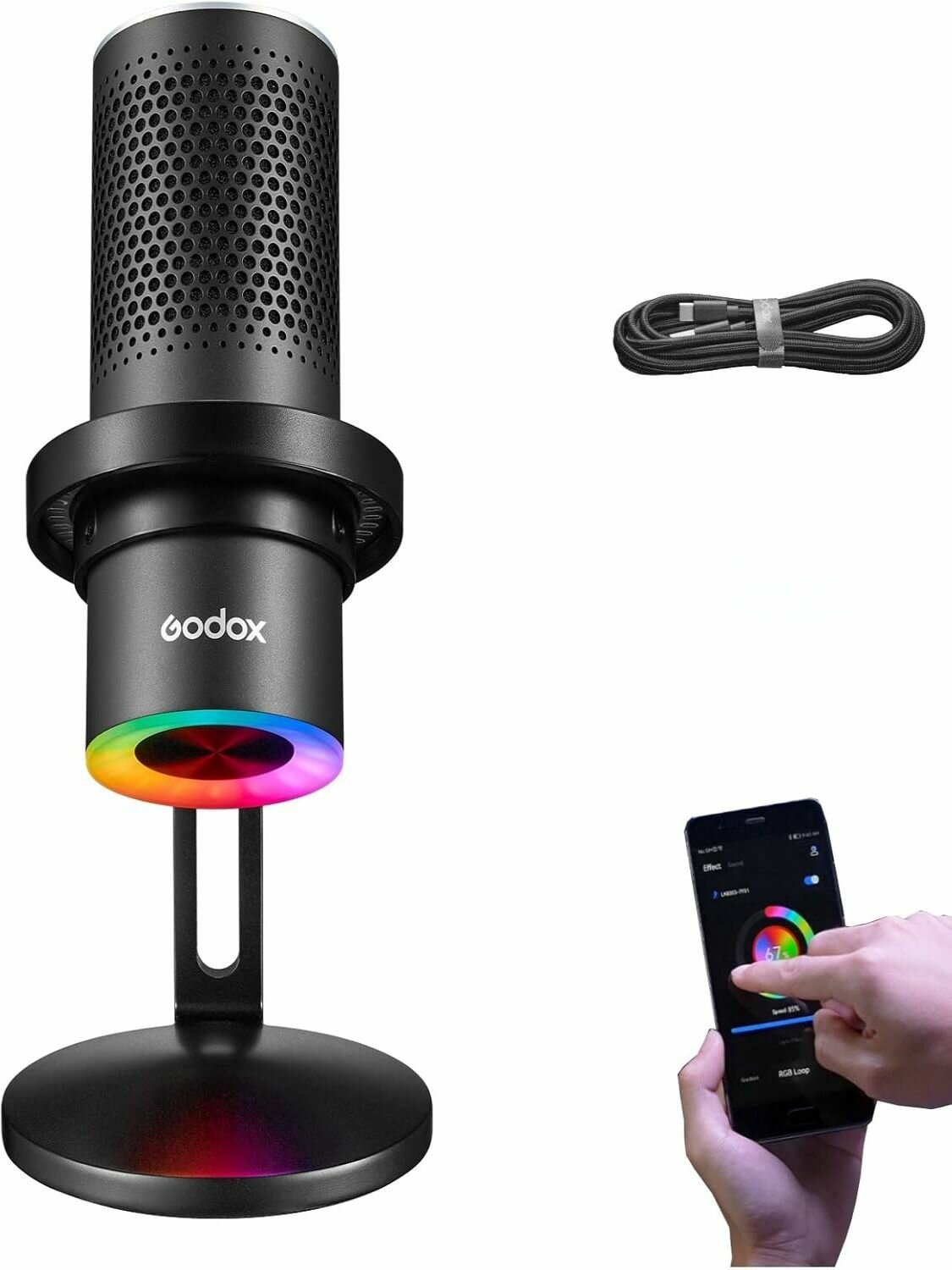 Игровой микрофон GODOX EM68X RGB для прямой трансляции компьютерных игр, выделенный радиомикрофон с интеллектуальным шумоподавлением